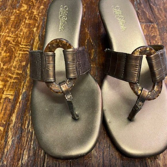 Life Stride | Shoes | Lifestride Metallic Copper Wedge Heel Sandals ...